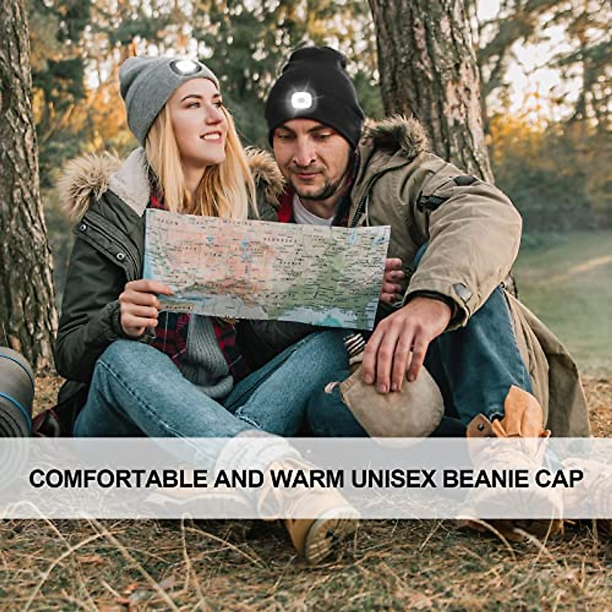 Attikee LED Lighted Beanie, Unisex Warm Knitted Hat, Rechargeable Headlamp Cap for Outdoors, Tech Gift for Men Dad Father Him Black