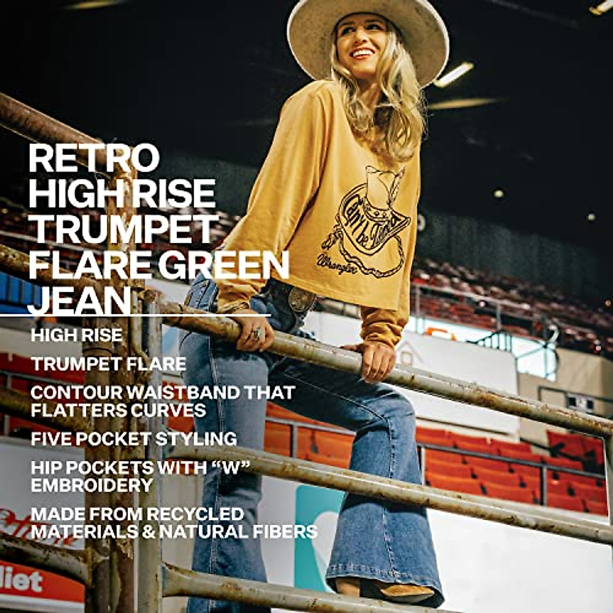 Wrangler Women's Retro High Rise Trumpet Flare, Paige, 32W x 34L