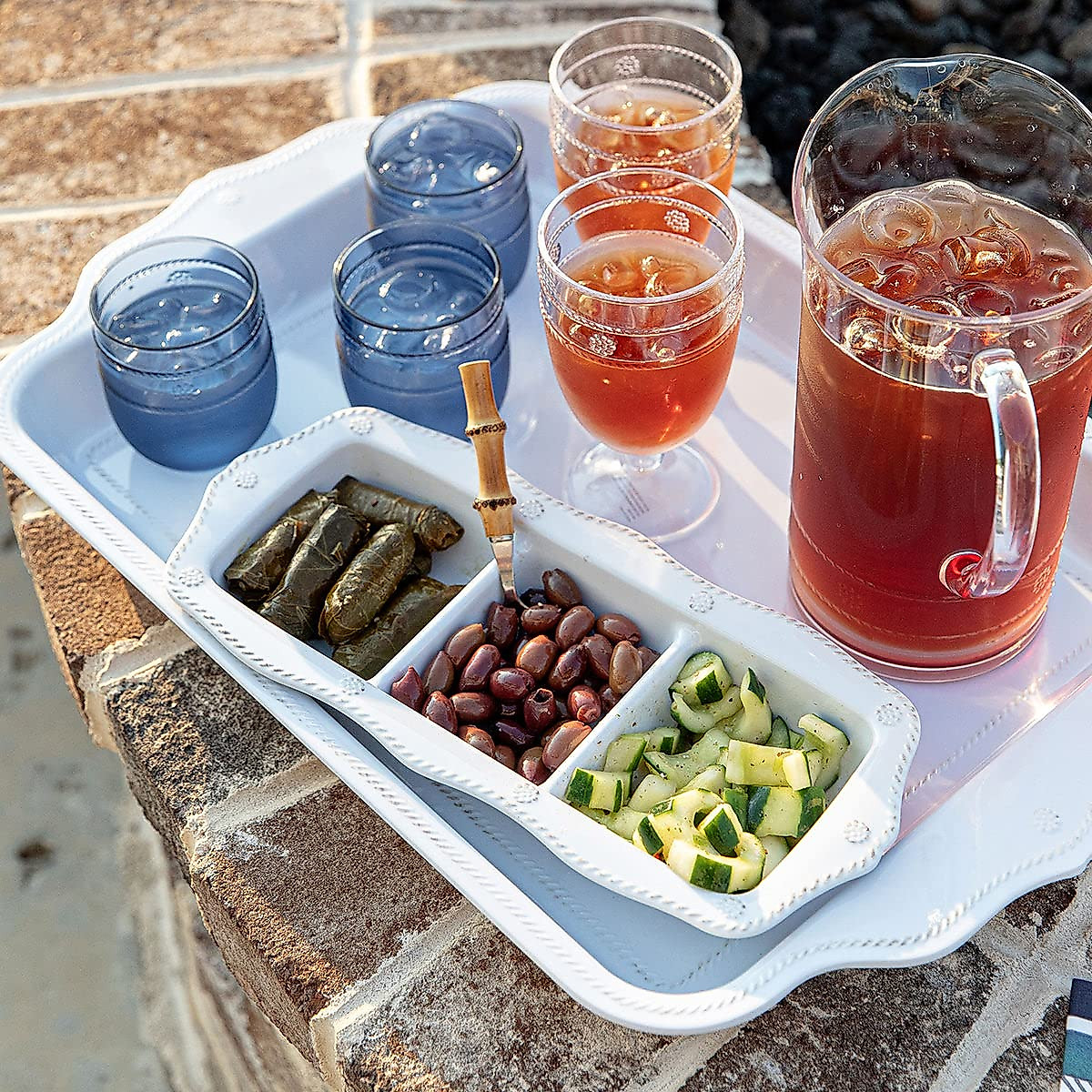 Juliska Berry & Thread Melamine 3-Section Server - Whitewash, Melamine Serving Tray - Unbreakable, White Melamine, Decorative Embossed Melamine Serving Tray with Handles