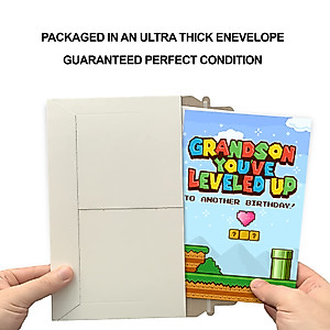 Prime Greetings Grandson Birthday Card Video Game Theme, Made in America, Eco-Friendly, Thick Card Stock with Premium Envelope 5in x 7.75in, Packaged in Protective Mailer