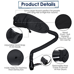TEPENAR Bonnet Hair Dryer Attachment: Upgraded Extra Large Hooded Hair Dryer Adjustable Soft Blow Dryer Caps - Easy to Use for Natural Curly Textured Hair Care Styling Fast Drying
