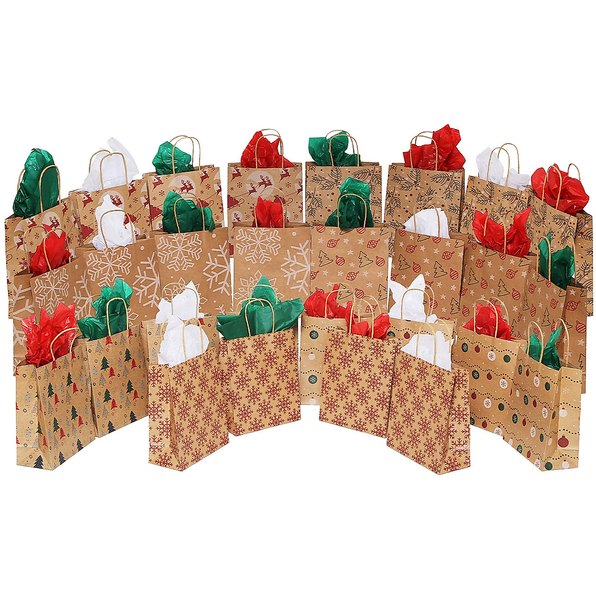MOMONI 28 Piece Medium Premium Christmas Gift Bags- Classic Variety Kraft Gift Bags Bulk Christmas Bags- Good for Xmas Party Favors, Goody Gift Bags, Holiday Treat Box and Presents