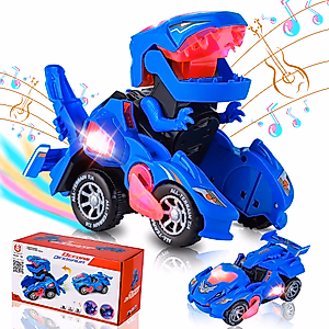 Hirger Transforming Car Dinosaur Toy for Kids 2-5: Dino Transformer Toy Car with Light Music for Toddlers 1-3 | Christmas Birthday Gifts for Boys Age 4-6