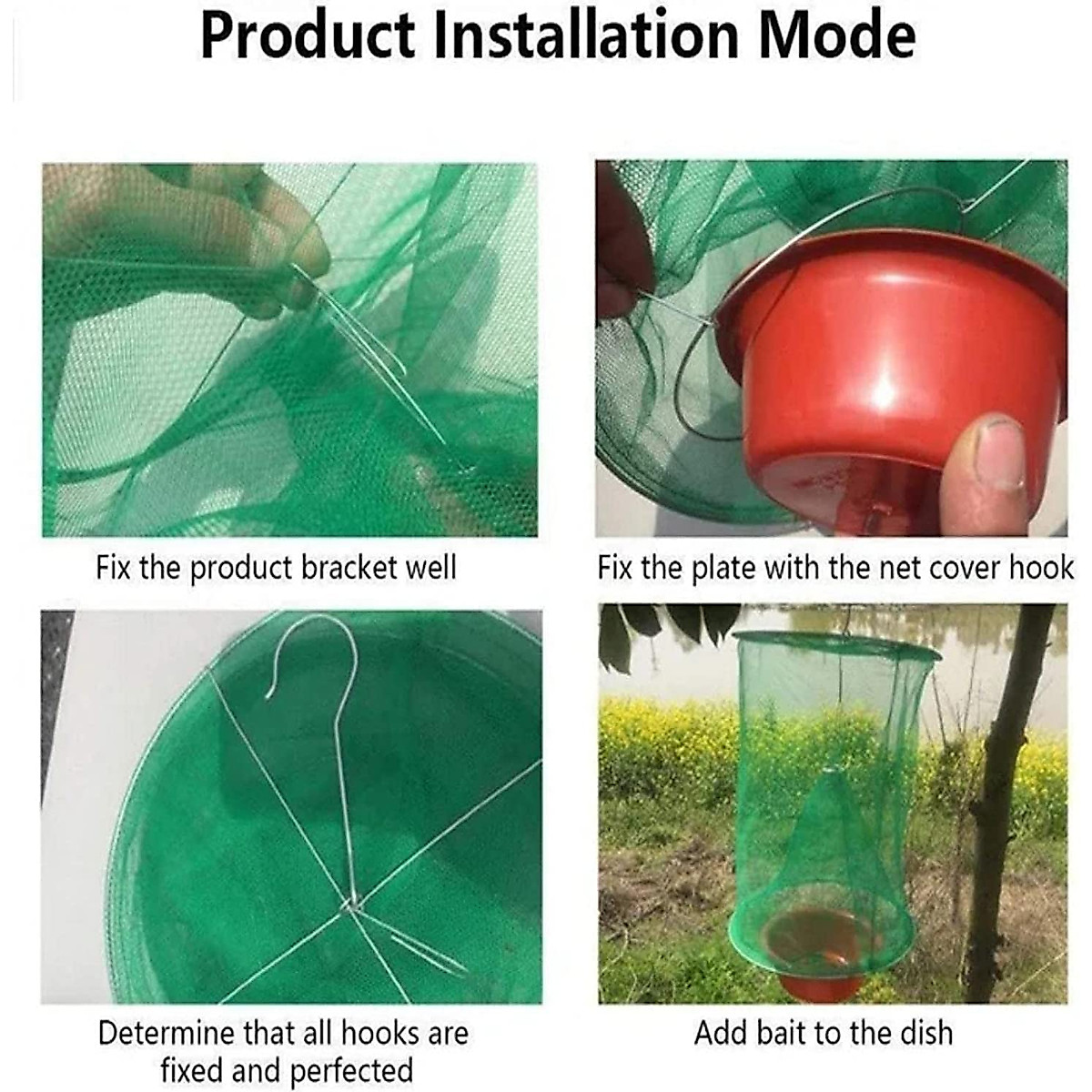 2/8 Set Ranch Fly 𝐓𝐫ap - Reusable Fly 𝐓𝐫ap with 𝐁𝐚it Tray Upgraded Fly 𝐂𝐚𝐭cher Cage Effective Fly Bag for Indoor Outdoor Hanging Family Farms,Stable,Garden,Orchard,Park,Restaurants (2Set)