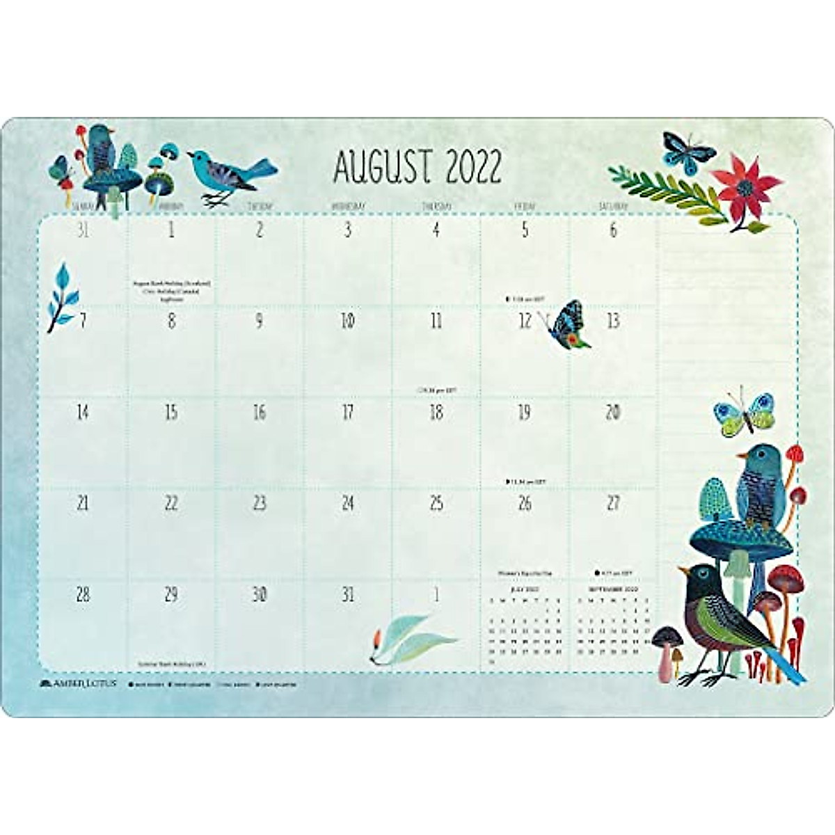 Geninne Zlatkis 2022 - 2023 Desk Pad Monthly Calendar (17-Month Aug 2022 - Dec 2023, 18.75" x 13.5"): Feathered Friends