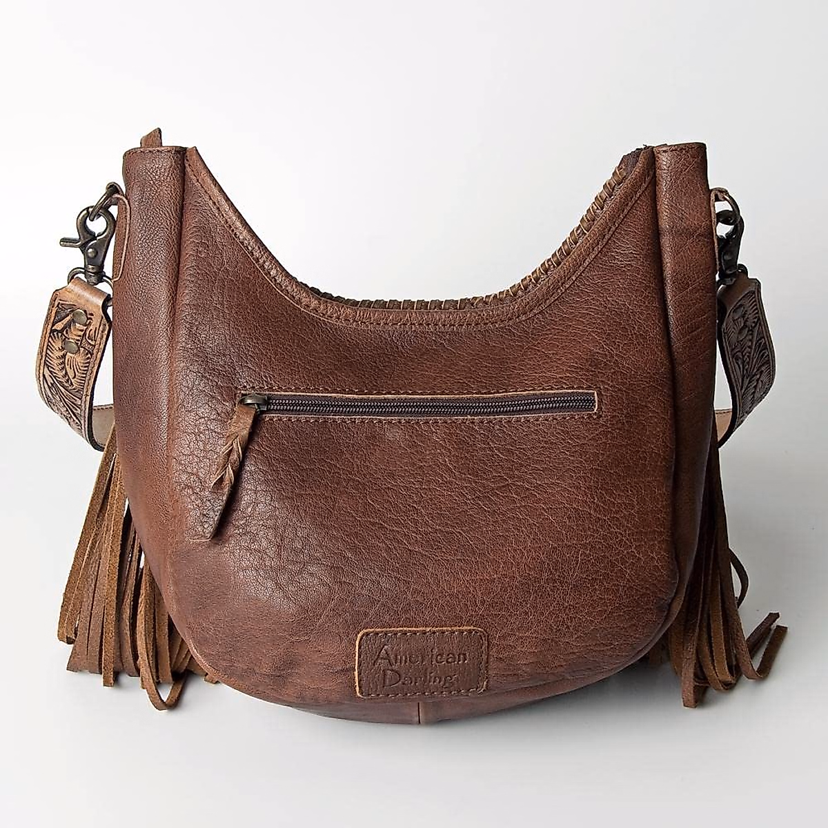 American Darling Large Crossbody Hand Carved Leather Fringe Purse for Women Western Handbags Purses Clutch Shoulder Bags (ADBG351)