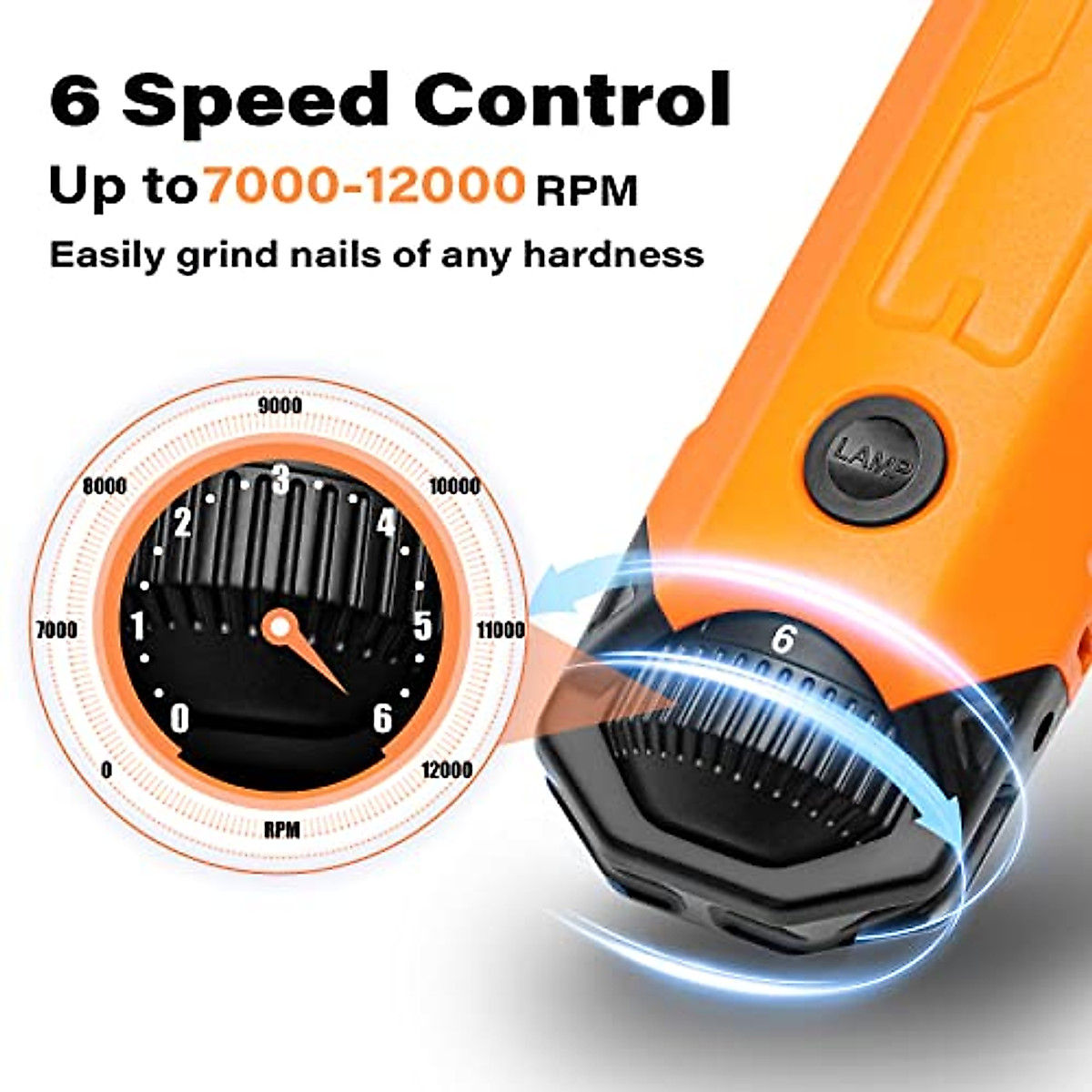 Casfuy 6-Speed Dog Nail Grinder - Newest Enhanced Pet Nail Grinder Super Quiet Rechargeable Electric Dog Nail Trimmer Painless Paws Grooming & Smoothing Tool for Large Medium Small Dogs (Orange)