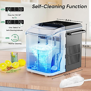 ANTONIA Countertop Ice Maker, Nugget Portable Ice Machine, 9 Bullet Ice Cubes in 6 Mins, 26.5lbs in 24Hrs Self-Cleaning with Handle, Basket, Scoop for Home, Kitchen/Party/Camping/RV. - Black