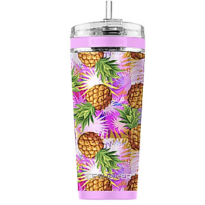 Ice Shaker 26 Oz Tumbler, Insulated Water Bottle with Straw, Stainless Steel Water Bottle, As Seen on Shark Tank, Water Bottle with Straw, Pineapple