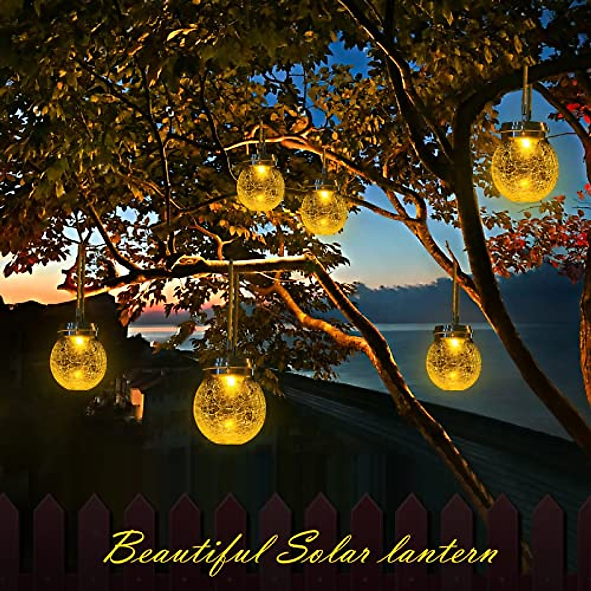 DBF Solar Lantern Crackle Glass Ball, Amber Warm Solar Lanterns Outdoor Waterproof Solar Garden Decor Patio Lights with 2 Modes Hanging Solar Lights Outdoor Decorative Lantern,2 Pack