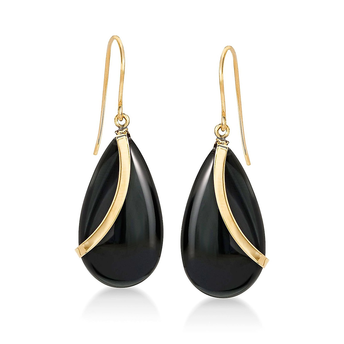 Ross-Simons Pear-Shaped Black Onyx Drop Earrings in 14kt Yellow Gold