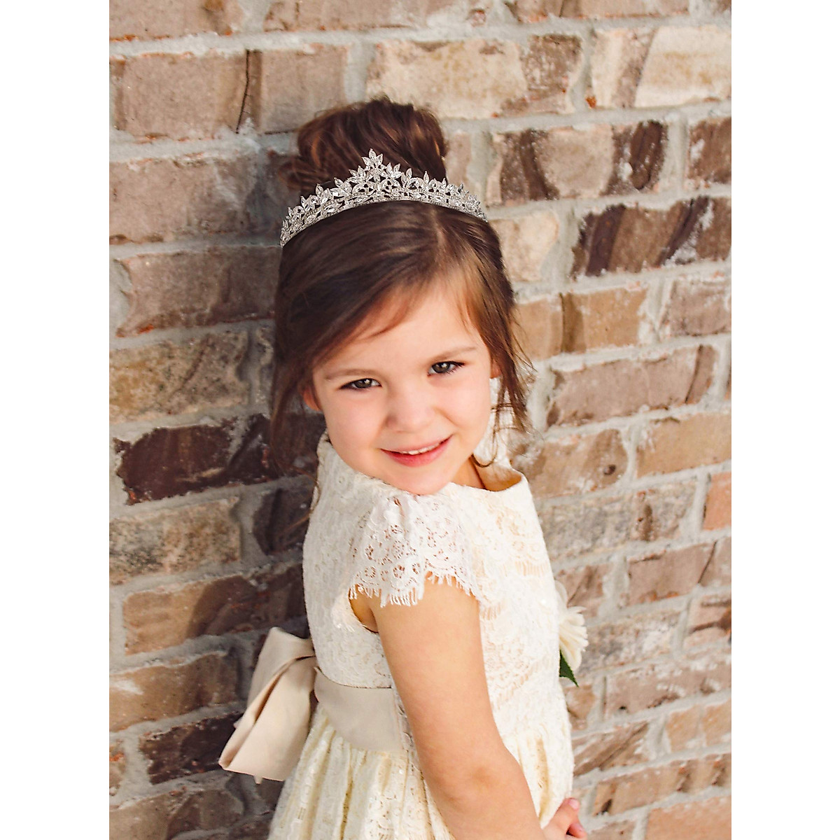 SWEETV Rhineshtone Wedding Tiara for Bride & Flower Girls - Princess Tiara Headband Bridal Crown, Bridal Hair Accessories for Women, Silver+Clear