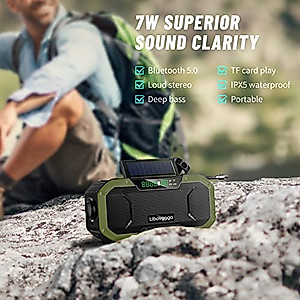 Emergency Radio Waterproof Bluetooth Speaker,Portable Digital AM FM Radio with Flashlight,Reading Lamp,Hand Crank NOAA Weather Radio with Solar Panel,5000mAH Cell Phone Charger,Emergency Survival Kit