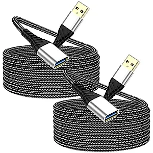 Susnwere USB 3.0 Extension Cable 6Ft 2Pack Type A Male to Female, Long Durable Braided USB Extender Cord 5Gbps Data Transfer Compatible with Keyboard, Mouse, Flash Drive, Printer, Camera and More