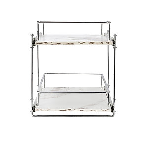 Household Essentials Faux Marble C53345-1 Glidez 2-Tier Kitchen Cabinet Organizer | Pull Out Shelves for Storage | 22 in D x 14.5 in W x 17 in H Wide