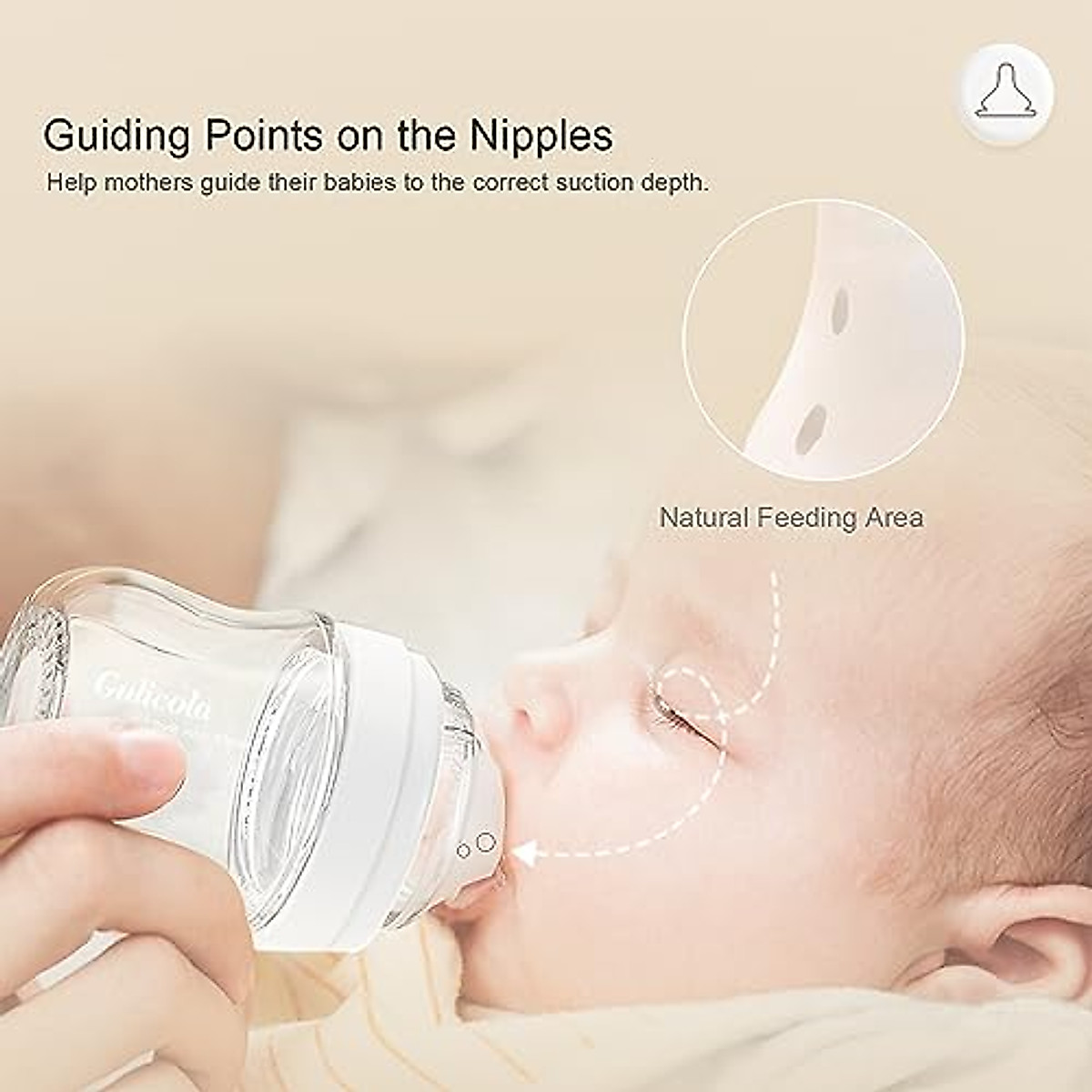 Gulicola Natural Flow Baby Bottle Silicone Nipple Level 1, Slow Flow (S), 1+ Months, 3 Counts (Pack of 1)