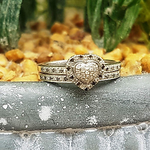 Dazzlingrock Collection 0.23 Carat (ctw) Sterling Silver Black & White Diamond Heart Shape Wedding Ring Set 1/4 CT, Size 8