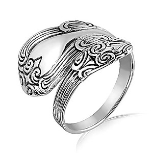 WithLoveSilver 925 Sterling Silver Motif Spoon Handle Wrap Adjustable Ring (9)