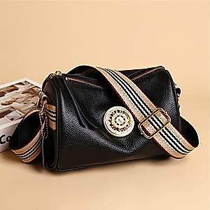 Genuine Leather Bag Bag Women 2022 New Simple Fashion Wide Shoulder Shoulder Crossbody Bag Cow Leather Bag (Black)