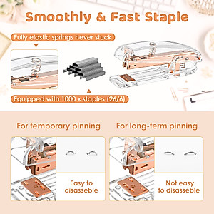 Aibocn Rose Gold Desk Accessories, Office Supplies, Acrylic Stapler, Staple Remover, Tape Holder, Pen 1000pcs Staples, Diamond Pen, Phone Scissors, Binder Clips, Ruler,Transparent Glue
