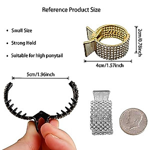3 Pack Small Hair Clips for High Ponytail, Nonslip Metal Rhinestone Hairclips, Ponytail Holder, High Ponytail Claw Clip, Decorative Hairpins, Hair Accessories for Women and Girls