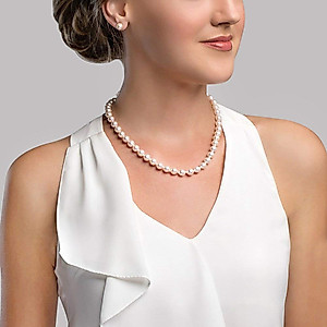 The Pearl Source 14K Gold 8-9mm AAA Quality White Freshwater Cultured Pearl Necklace for Women in 18" Princess Length