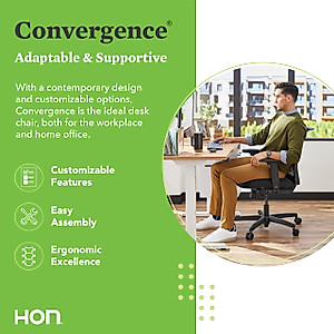 HON Convergence Ergonomic Office Chair Mesh Back Computer Desk Chair with Wheels - Comfortable Home Office Chair, Rolling Swivel, Adjustable Arms, Lumbar Support, Synchro-Tilt Recline