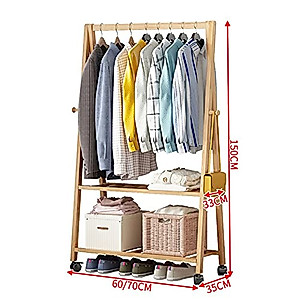 ZJDU Solid Wood Garment Rack,Clothes Rack with Shelves -Rolling Closet Organizer,with Storage Shelves Clothes Hanging Rack, for Entry Ways, Bedrooms,Brown,60×35×150cm