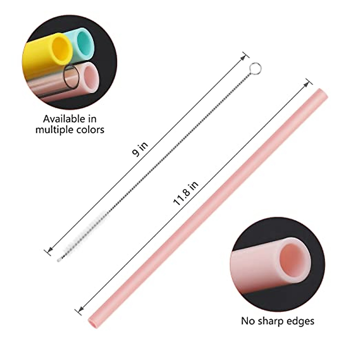 6Pcs Replacement Straws for 40oz Stanley Travel Tumbler, Long Replacement Straws with Cleaning Brush, 11.8 Inch Reusable Silicone Straws Compatible with Stanley 40oz Cup