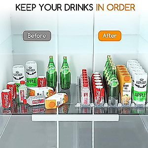 Drink Organizer for Fridge: Self Pushing Soda Can Dispenser for Refrigerator with Double Spring Beverage Pusher Glide Width Adjustable Soda Can Organizer for Kitchen Pantry White 3 Rows