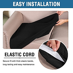 H.VERSAILTEX Super Stretch Individual Seat Cushion Covers Sofa Couch Slipcover Sets Thick Jacquard Textured Twill Fabric (3 Piece Covers, Black)