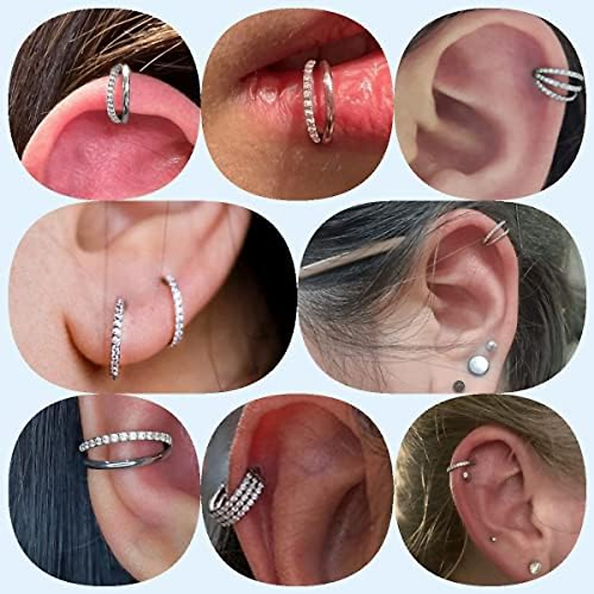 Yaoyaoyors 14G(1.6MM) Silver 10mm Hinged Nose Ring Hoop Double Open Ring Diamonds Septum Piercing Jewelry Cartilage Earrings Stainless Steel Helix Daith Lip Ring with Shiny Clear CZ
