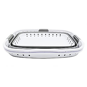 SAMMART 44L (11.6 gallon) Collapsible Plastic Laundry Basket-Foldable Pop Up Storage Container-Portable Washing Tub- pace Saving Hamper, Water Capacity: 35L (9.2 gallon) (White/Grey (Set of 2))