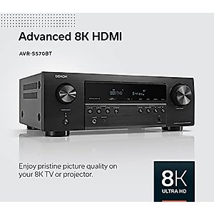 Denon AVR-S570BT 5.2 Channel AV Receiver - 8K Ultra HD Audio & Video, Enhanced Gaming Experience, Wireless Streaming via Built-in Bluetooth, (4) 8K HDMI Inputs, Supports eARC, HD Setup Assistant