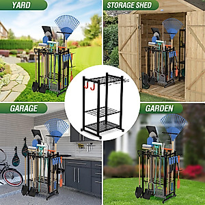 Sttoraboks Garden Tool Organizer with Storage Hooks, Yard Tool Tower Rack for Garage Organization and Storage, Up to 50 Tools, Heavy Duty Steel Garden Tool Stand for Garage, Outdoor, Home, Black