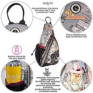 Nicole Lee Front Zip Sling Daypack Backpack, Casual Travel School Crossbody Bag, Earphone Port, Bottle Holder (Success in New York)