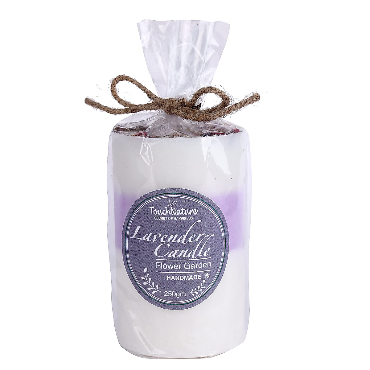 Touch Nature Flower Garden Scented Aromatherapy Fragrant Handmade Pillar Candle. Hand Poured Rustic Home Décor Pillars. Decorated with Dried Flower Petals. (6cm dia x 10cm) (Lavender)