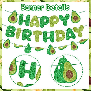 Avocado Themed Birthday Party Decorations Supplies with Glitter Avocado Birthday Garland Banner Cake Topper Let's Avocado Set for Avocado Baby Shower Birthday Party Supplies
