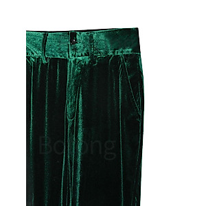 Botong Women's 2 Piece Velvet Suit Office Work Suit Notch Lapel Double Breasted Blazer Pants Business Suit Set Dark Green XL