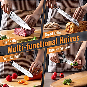 Kitchen Knife Sets with Block, 15-Piece High Carbon Stainless Steel Knife Block Set with Sharpener, Ultra-Sharp kitchen knives with Triple Rivet Wood Handle Perfect for Cooking Cut