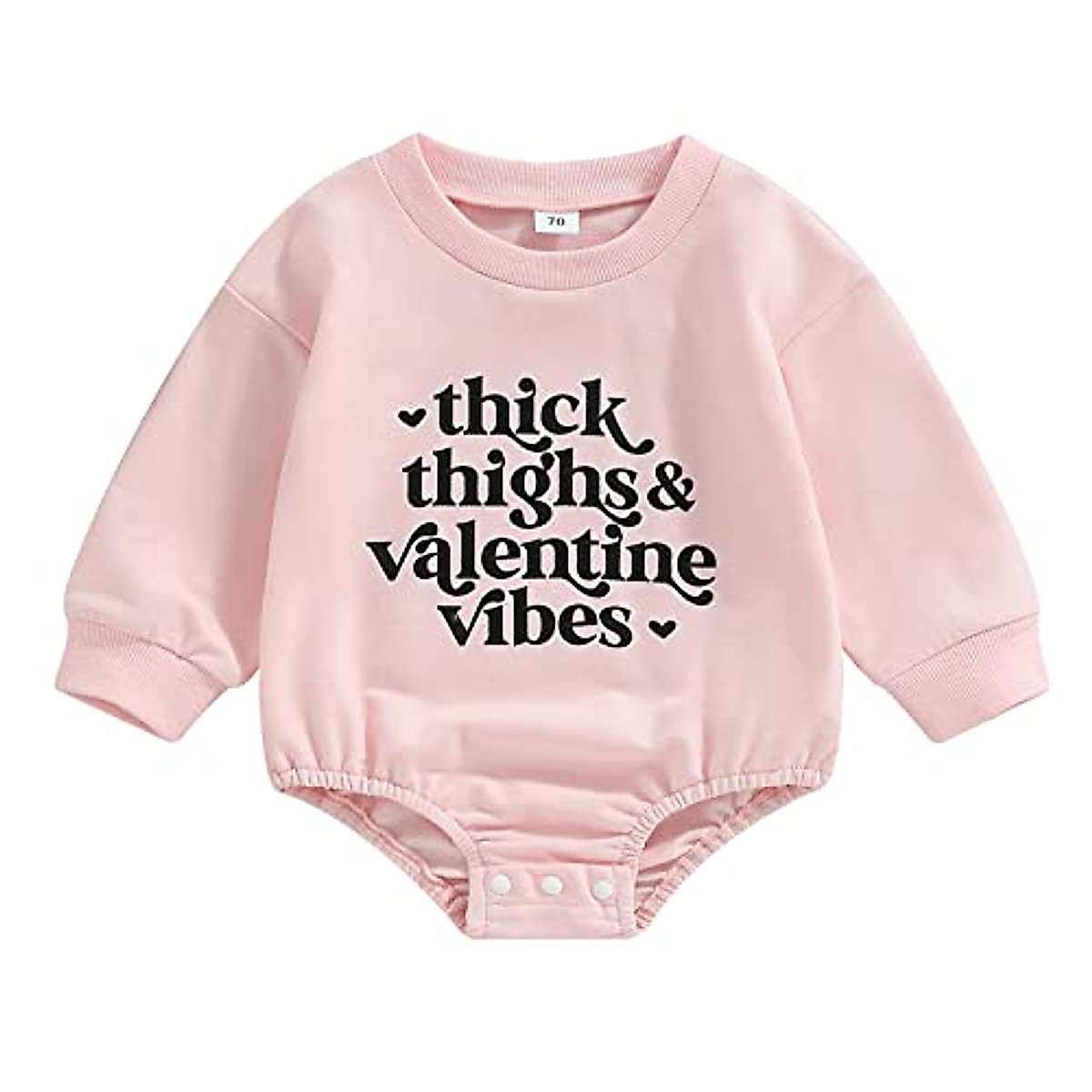 Newborn Baby Girls Valentine's Day Romper Sweatshirt Long Sleeve Letters Print Bodysuit Pullover Tops (Thick Thighs Pink, 12-18 Months)