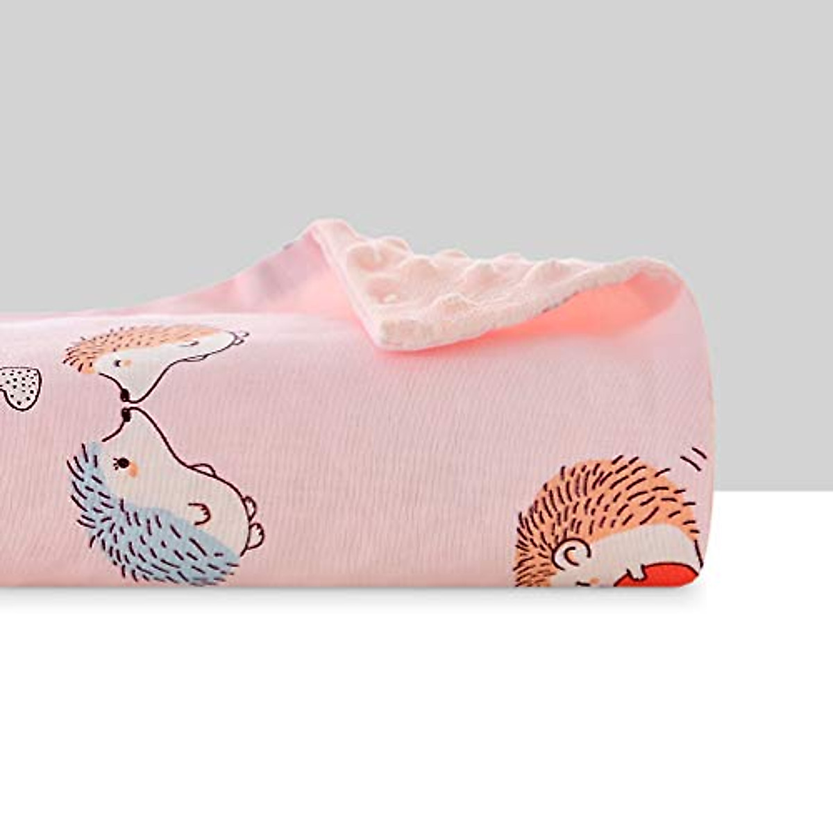 Jay & Ava Premium Cotton & Minky Dotted Backing Baby Blanket, Double Layer, Super Soft Crib, Nursery, Stroller, Receiving Blanket for Girls, Boys, Newborns (Pink Hedgehog)
