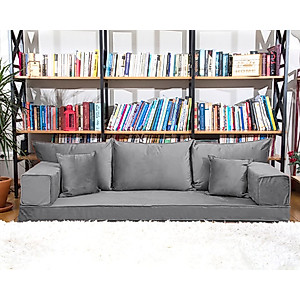 Livingroom Floor Cushions, Floor Sofa Seating, Velvet Fabric Sofas, Oriental Moroccan Sofas, Sectional Couches, Yoga Meditation Sofas (Grey)