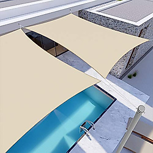 Windscreen4less 12'x12' Waterproof Sun Shade Sail Rectangle Shade Canopy Cover UV Block for Backyard Patio Deck Balcony Pergola Garden (Beige)