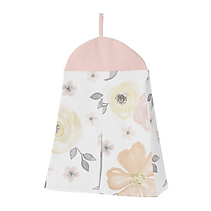 Sweet Jojo Designs Yellow and Pink Watercolor Floral Baby Girl Nursery Crib Bedding Set - 4 pieces - Blush Peach Orange Cream Grey and White Shabby Chic Rose Flower Farmhouse Polka Dot