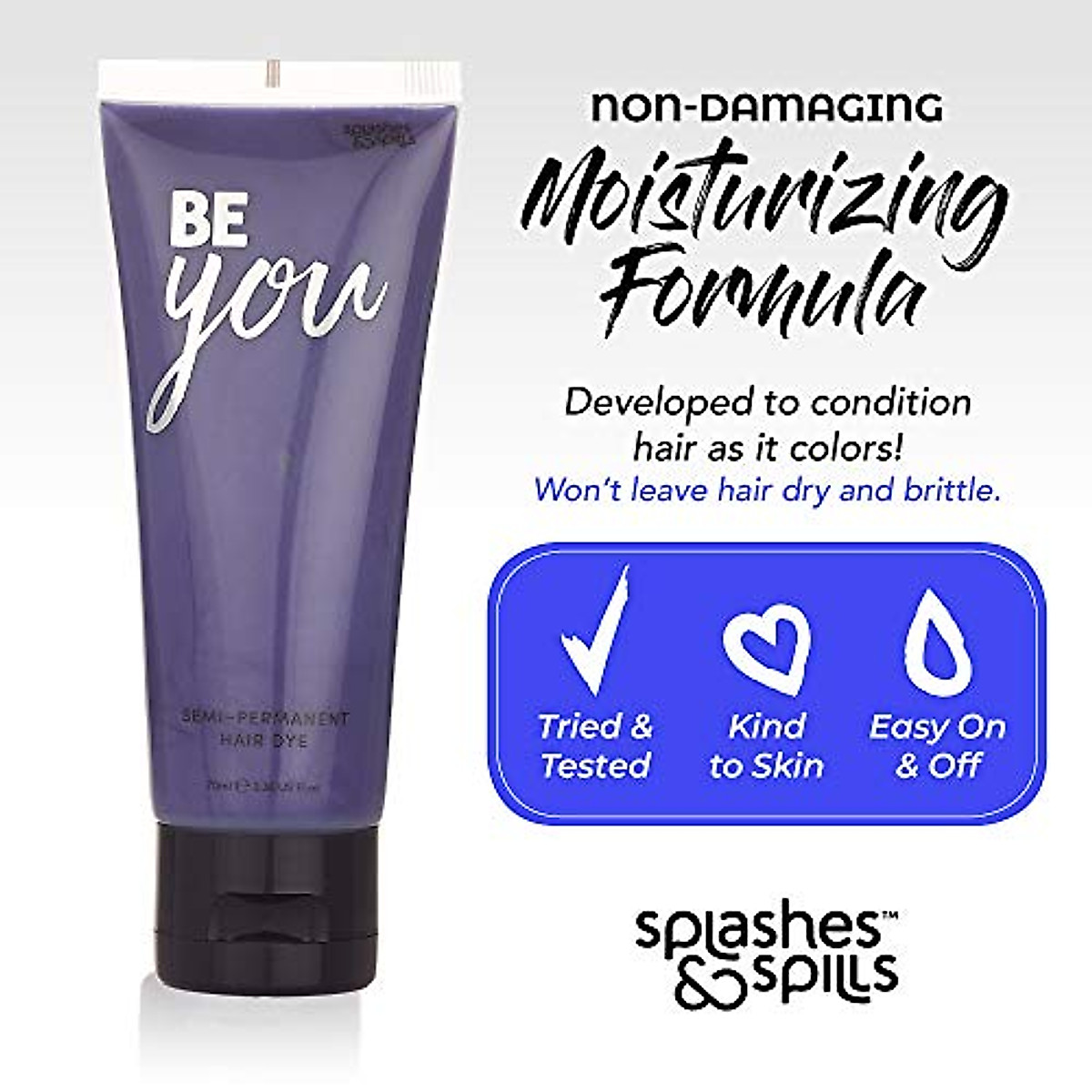 Semi-Permanent Silver Fox Hair Dye - Vibrant 2.36 Oz. Tubes Temporary Hair Color - Ammonia and Peroxide Free -Vegan and 100% Cruelty-Free Toner - Lasts for 7-15 Shampoos - by Splashes and Spills