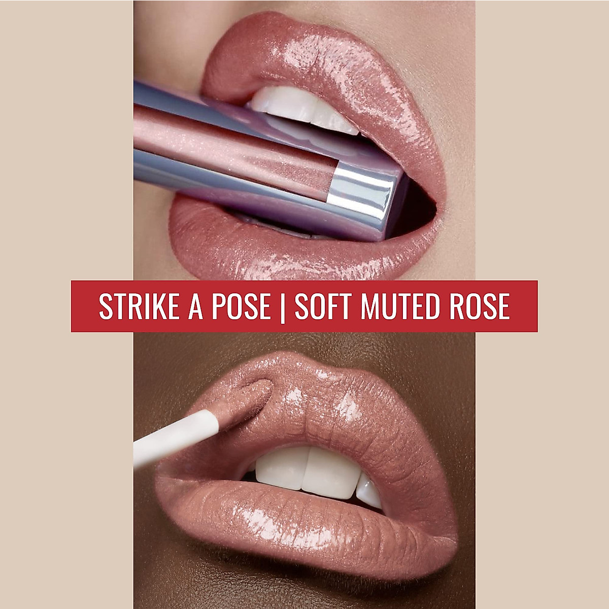 Runway Rogue LuxGloss Lip Gloss, High-Pigment Shimmer Soft Muted Rose-Gold Lip Gloss, ‘Strike a Pose’