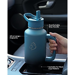 BUZIO 40oz Water Bottle Fits in Cup Holder, Stainless Steel Insulated Tumbler with Handle and Straw, Double Wall Tumbler Cup with Lid, Leak-proof BPA-Free Vacuum Travel Flask Keeps Cold, Indigo Crush