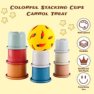 CheeFun Stacking Cups for Rabbit Toys - 9 Pack Plastic Snack Cup and Treat Ball Bunny Toys Supplies - Rabbit Toys for Bunnies