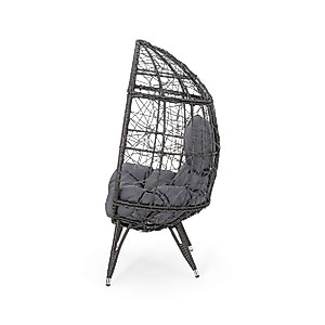 GDFStudio Valerie Outdoor Wicker Swing Chair with Cushion, Gray and Dark Gray